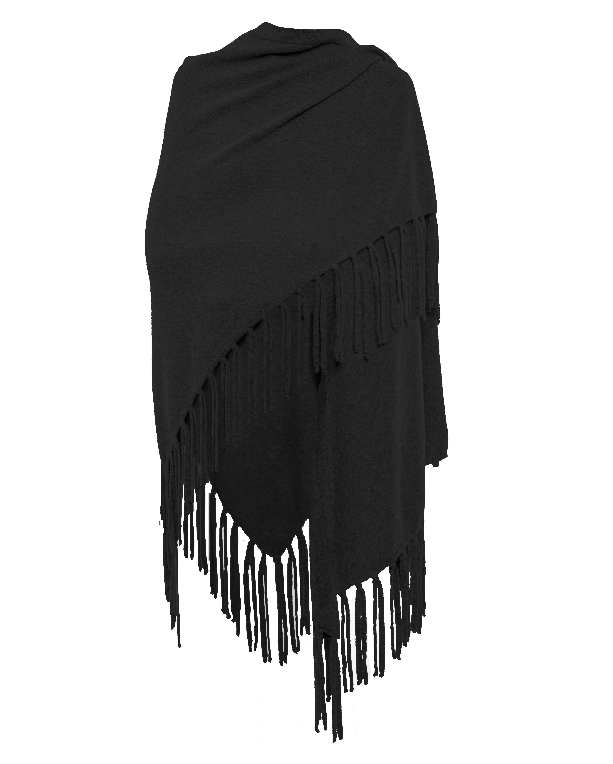 Women's Pure Cashmere Fringe Wrap Black by Monticelli Cashmere – Stage TEN